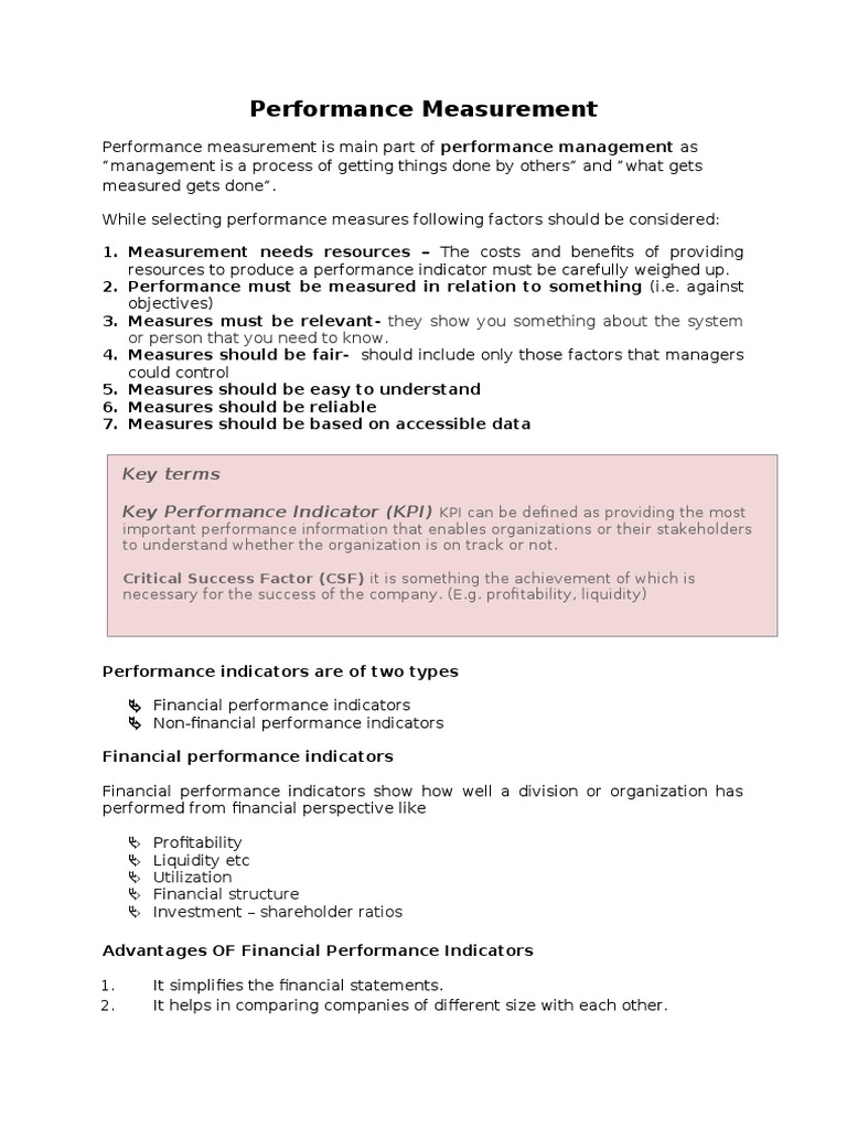 Performance Measurement: Key Terms Key Performance Indicator (KPI ...