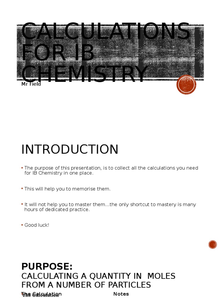 Calculations For IB Chemistry (Small) | PDF | Reaction Rate | Stoichiometry