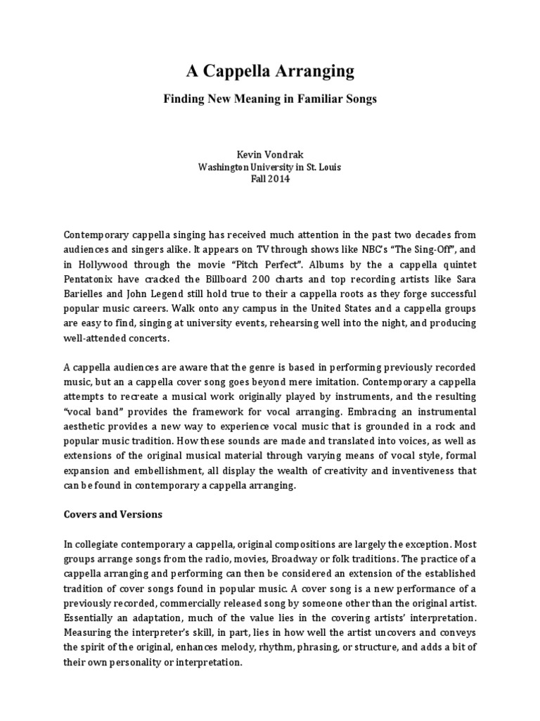 A Cappella Arranging Explained | PDF | Singing | Song Structure