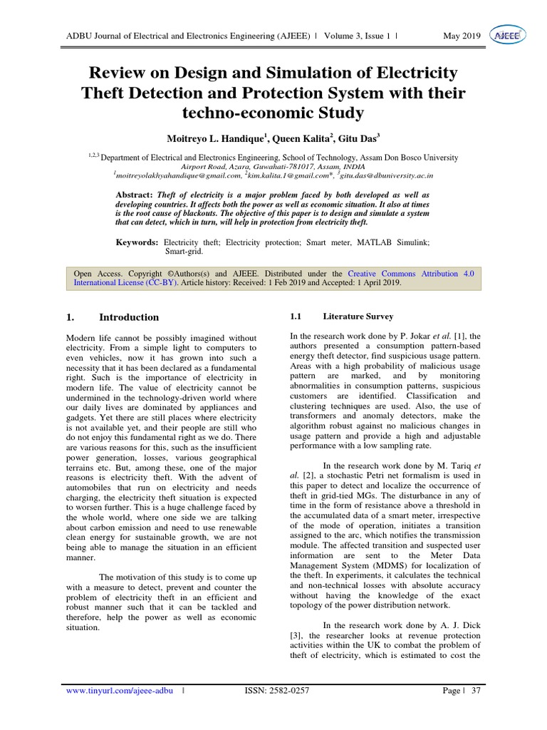 Review On Design and Simulation of Electricity Theft Detection and ...