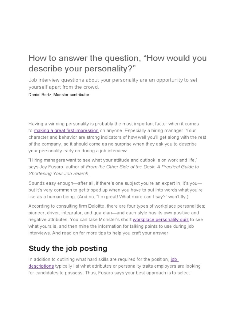 How To Answer The Question How Would You Describe Your Personality ...