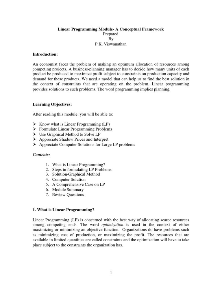 Linear Programming Module A Conceptual Framework Pdf Linear 9751