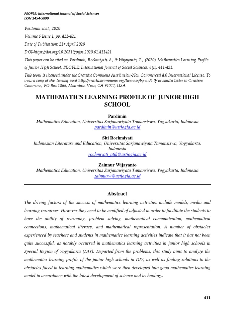 Mathematics Learning Profile of Junior High School | PDF | Teachers ...