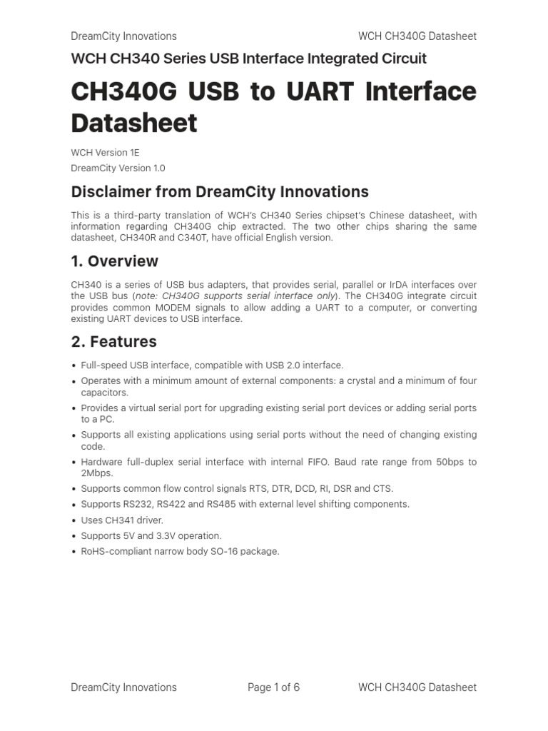 CH340G USB To UART Interface Datasheet | PDF | Usb | Computer Hardware