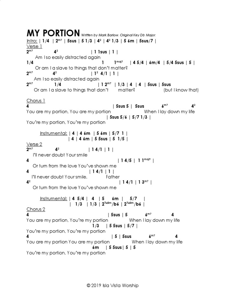 My Portion : Written by Mark Barlow. Original Key DB Major | PDF ...
