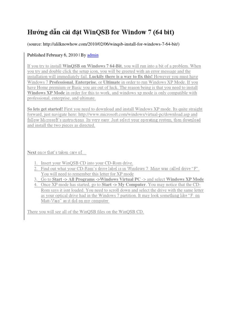 Install WinQSB For Window 7 PDF | PDF | Windows 7 | Microsoft Windows