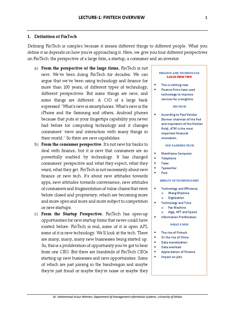 Lecture 1-Introduction To Fintech | PDF | Capital One | Financial ...