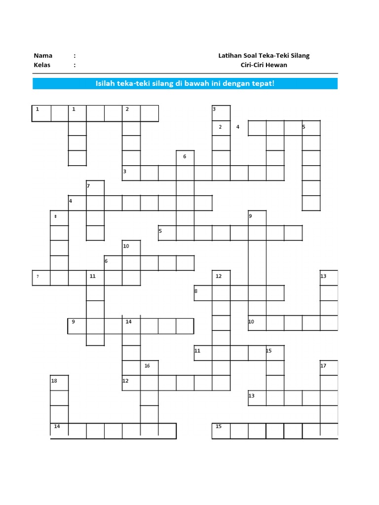 Soal TTS Ciri-Ciri Hewan | PDF