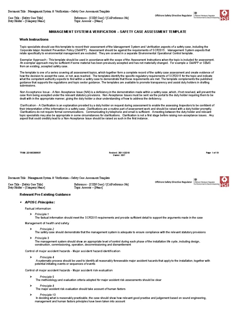 Management System & Verification - Safety Case Assessment Template Work ...