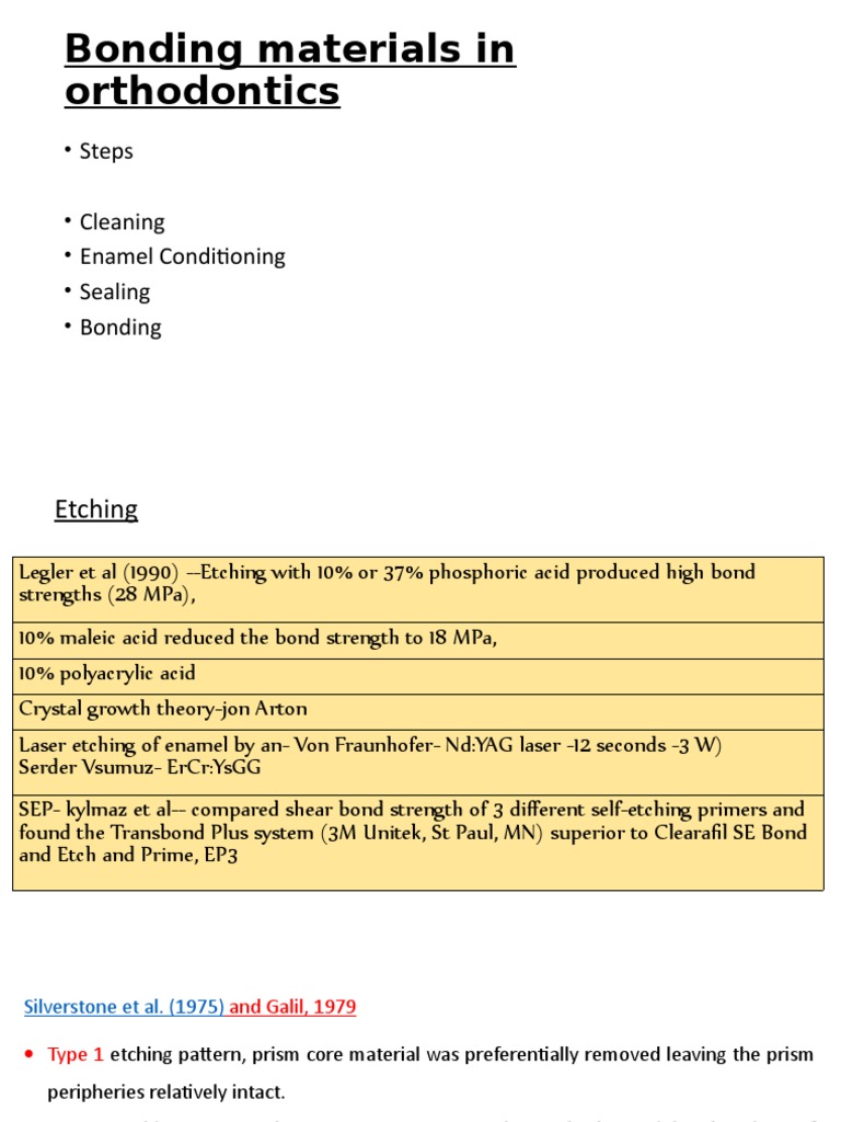 Bonding materials in orthodontics: Steps and etching patterns | PDF