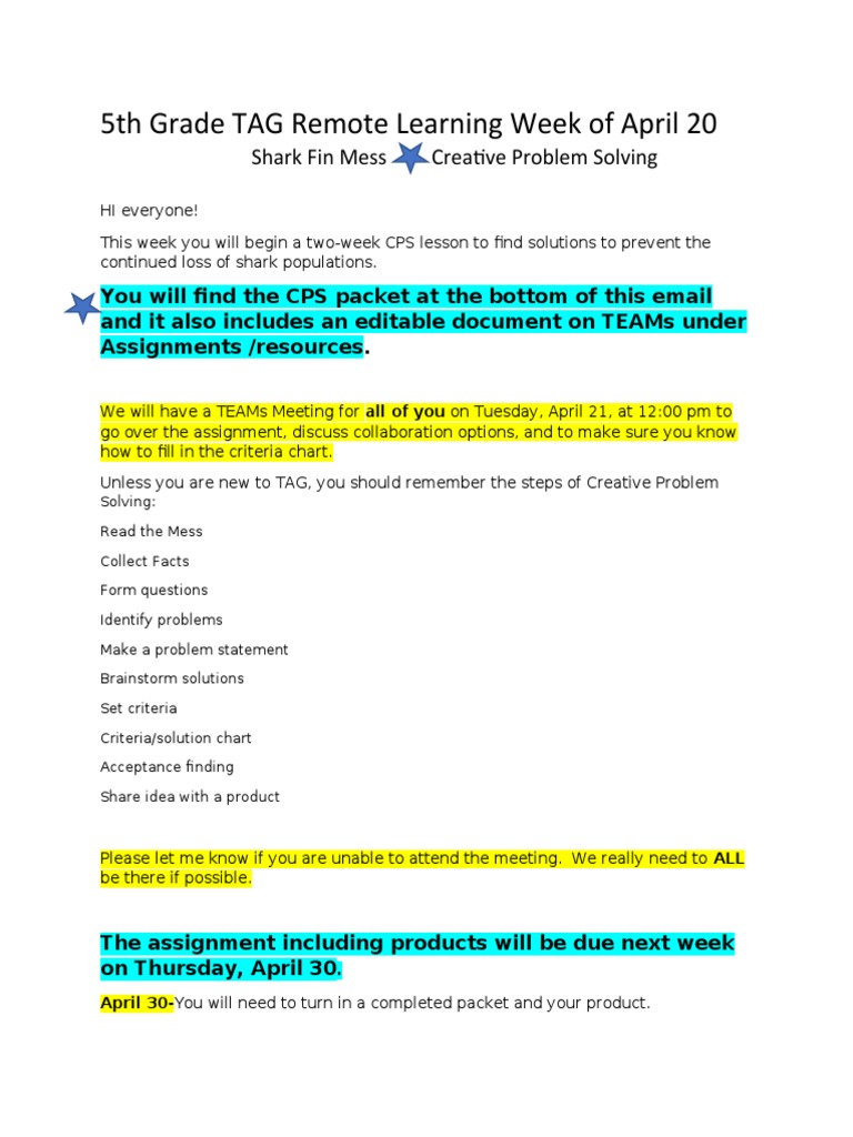 5th Grade Tag Remote Learning Week of April 20 | PDF | Sharks | Overfishing