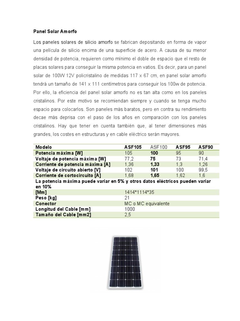 Panel Amorfo | PDF | Panel solar | Energía y recursos