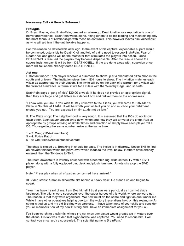 Savage Worlds - Necessary Evil - Adv - A Hero Is Suborned | PDF | Violence