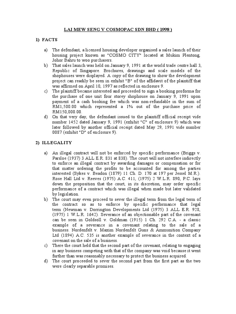 Contract Ii Case Review (SP & Injunction) PDF | Download Free PDF | Specific Performance | Damages