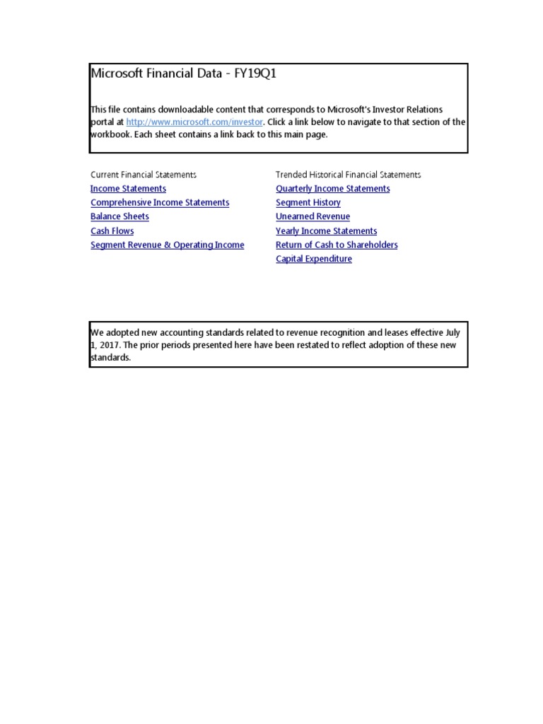Microsoft Financial Data - FY19Q1 | PDF | Revenue | Equity (Finance)
