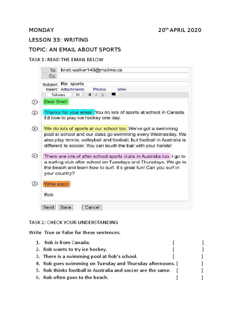 Lesson 33 Writing An Email About Sports | PDF