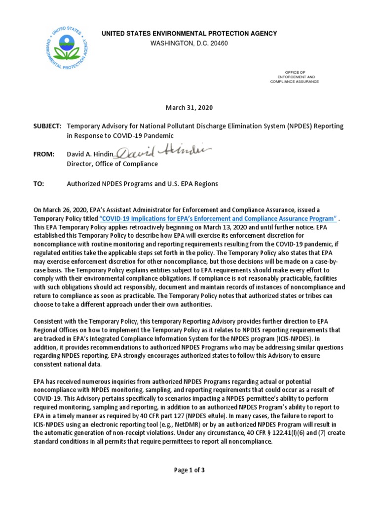 Advisory For NPDES Reporting Per Coronavirus - Final As of March 31 ...