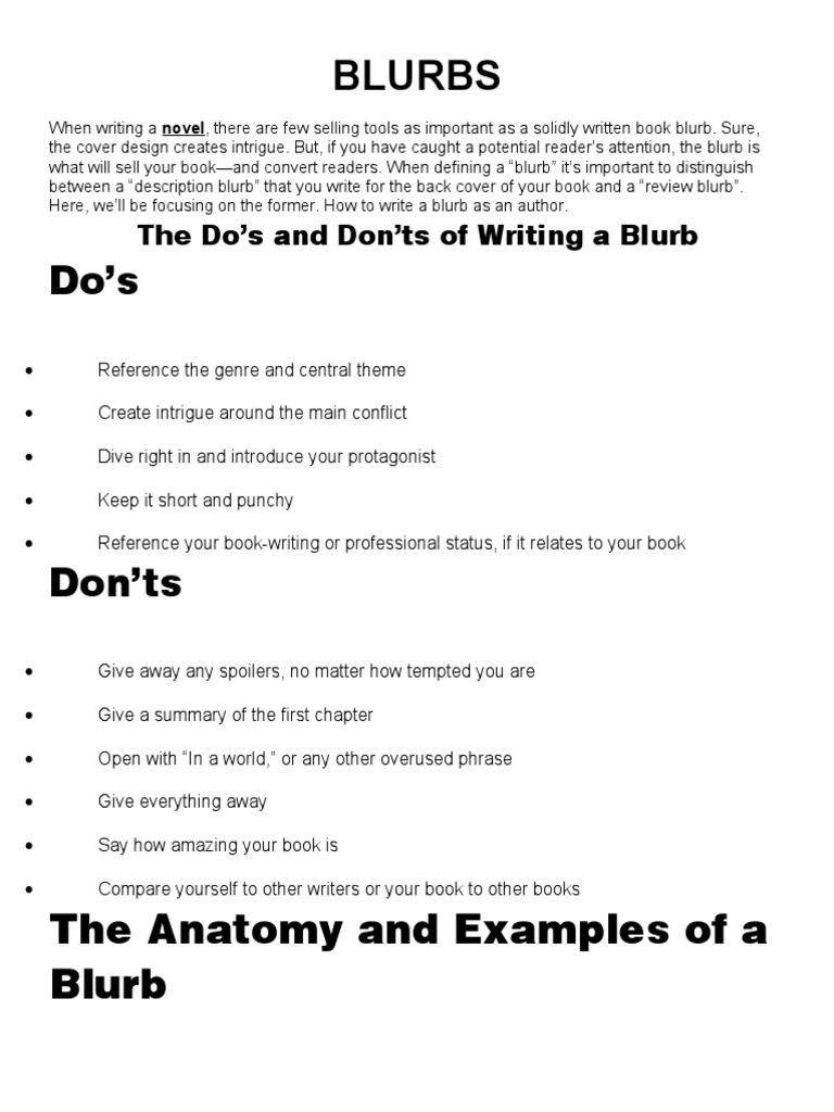 Blurbs: The Anatomy and Examples of A Blurb | PDF | Books