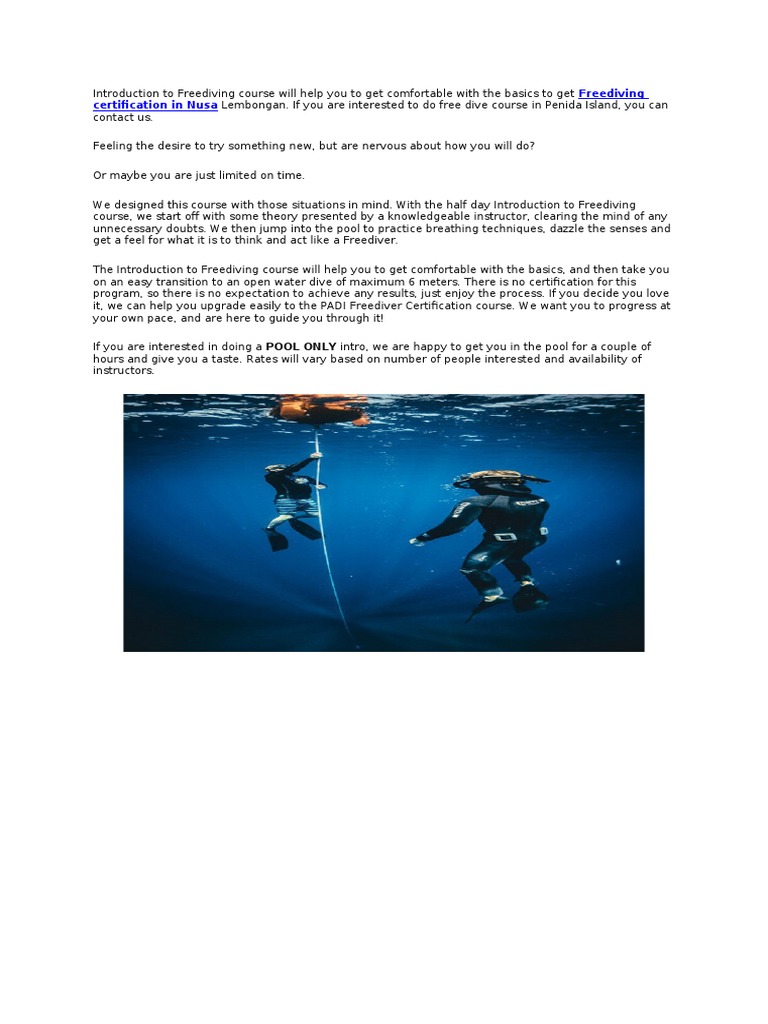 Intro to Freediving Course Nusa Lembongan | PDF