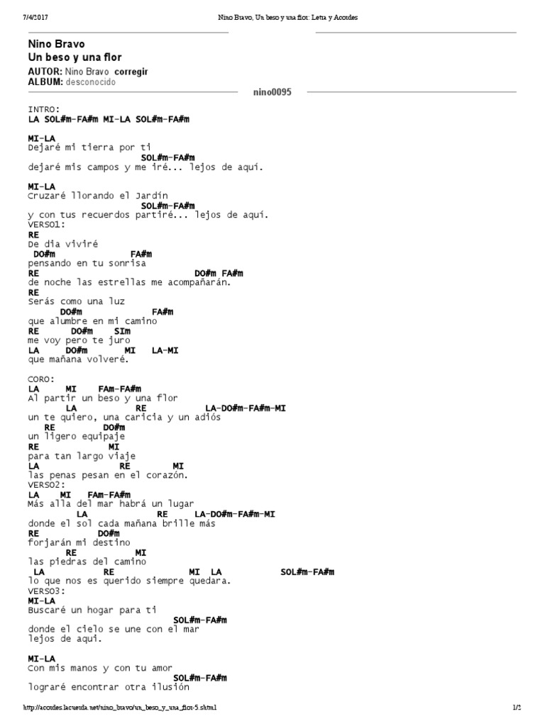 Nino Bravo, Un Beso y Una Flor - Letra y Acordes | PDF