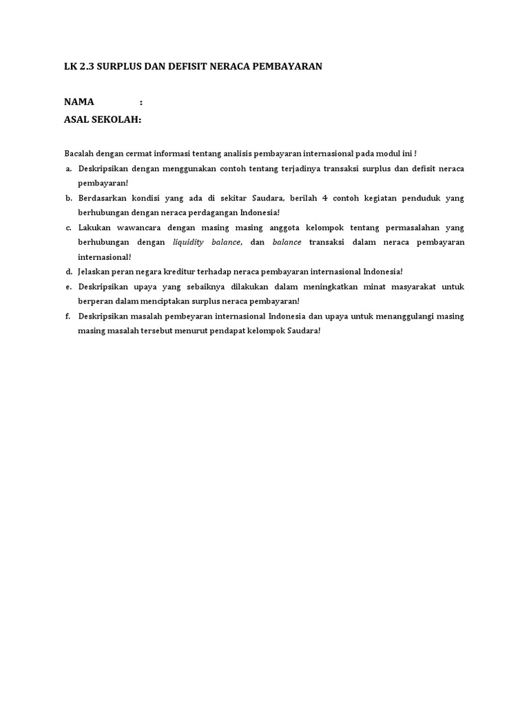LK 2.3 Surplus Dan Defisit Neraca Pembayaran | PDF