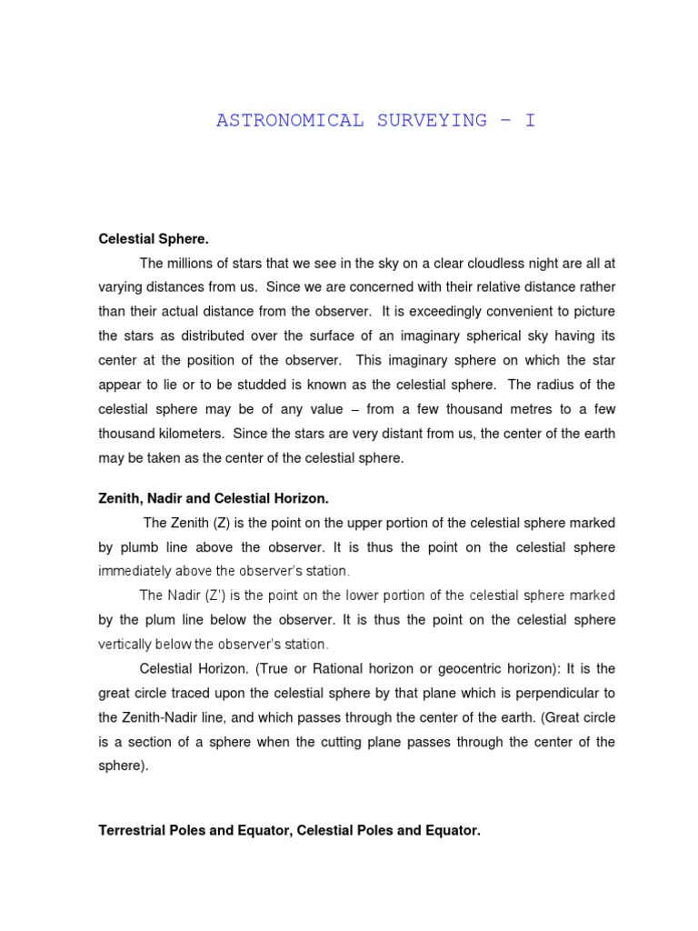 Astronomical Surveying Notes-1 PDF | PDF | Sphere | Equator