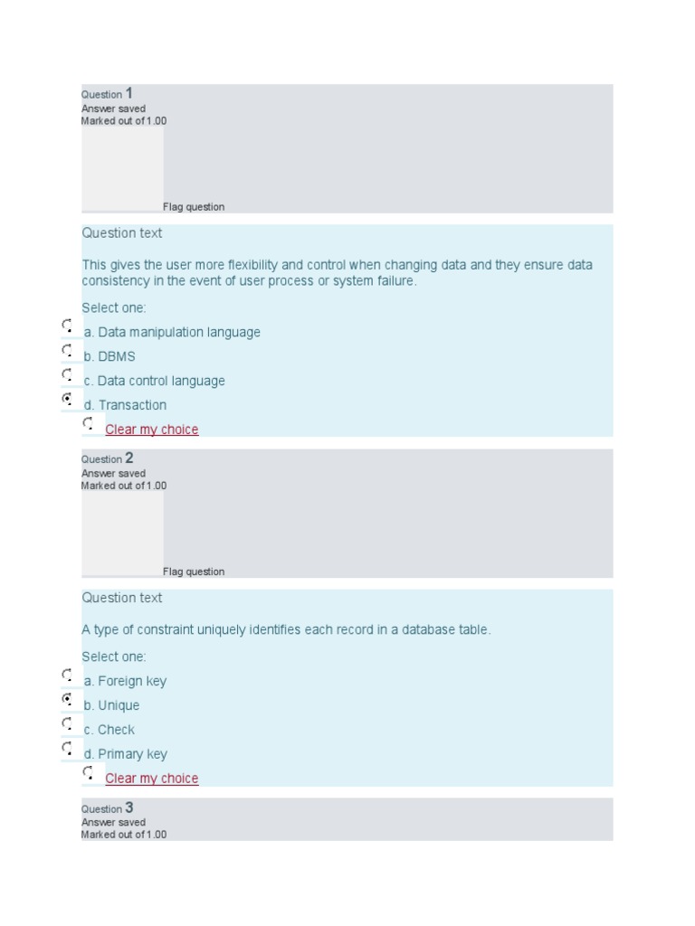 Database Fundamentals Practice Questions | PDF | Relational Database ...