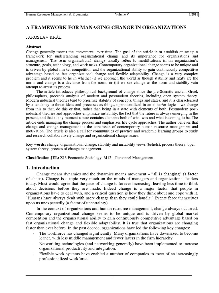 A Framework For Managing Change in Organizations | PDF | Postmodernism | System