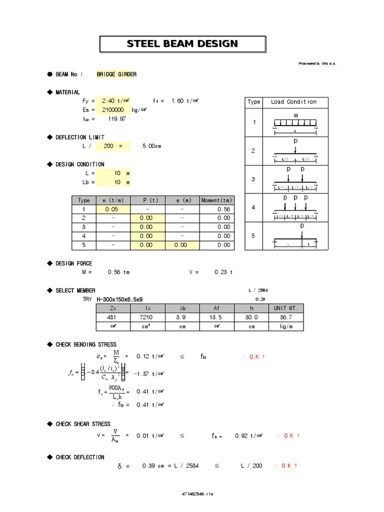 Steel Beam Design Steel Beam Design: Load Condition Type | PDF | Beam ...
