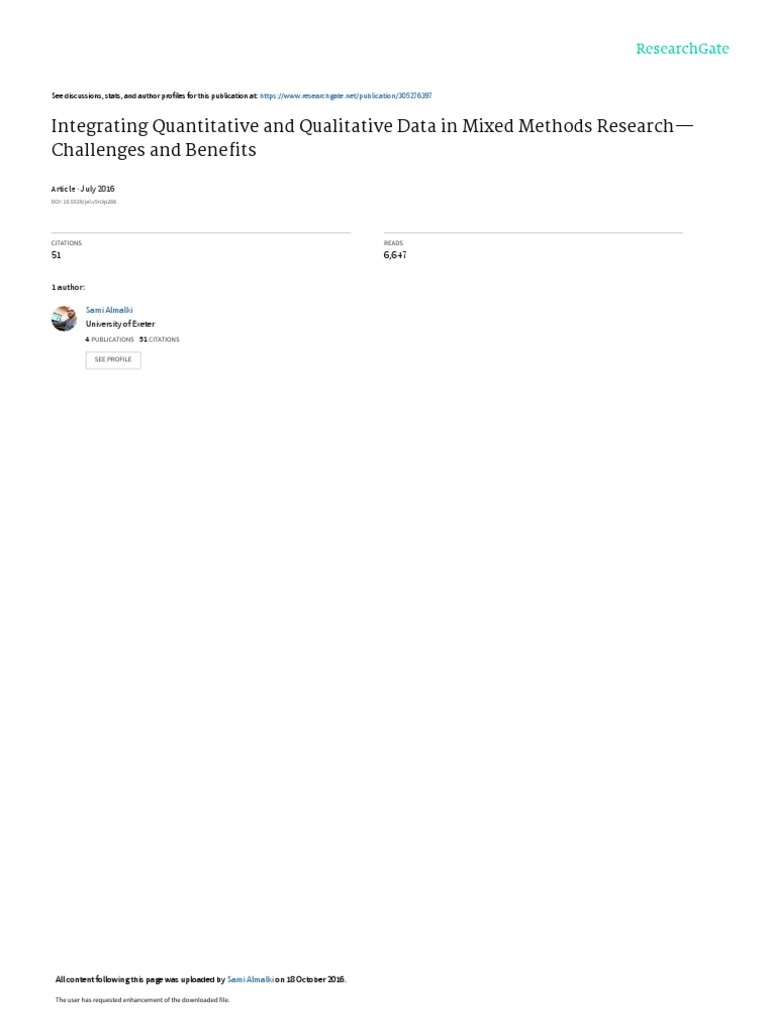 Integrating Quantitative and Qualitative Data in M PDF | PDF | Qualitative Research ...