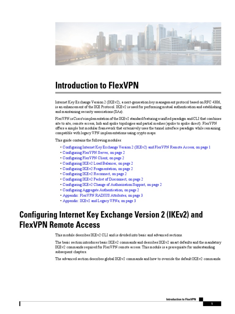 Introduction To Flexvpn: Configuring Internet Key Exchange Version 2 (Ikev2) and Flexvpn Remote ...