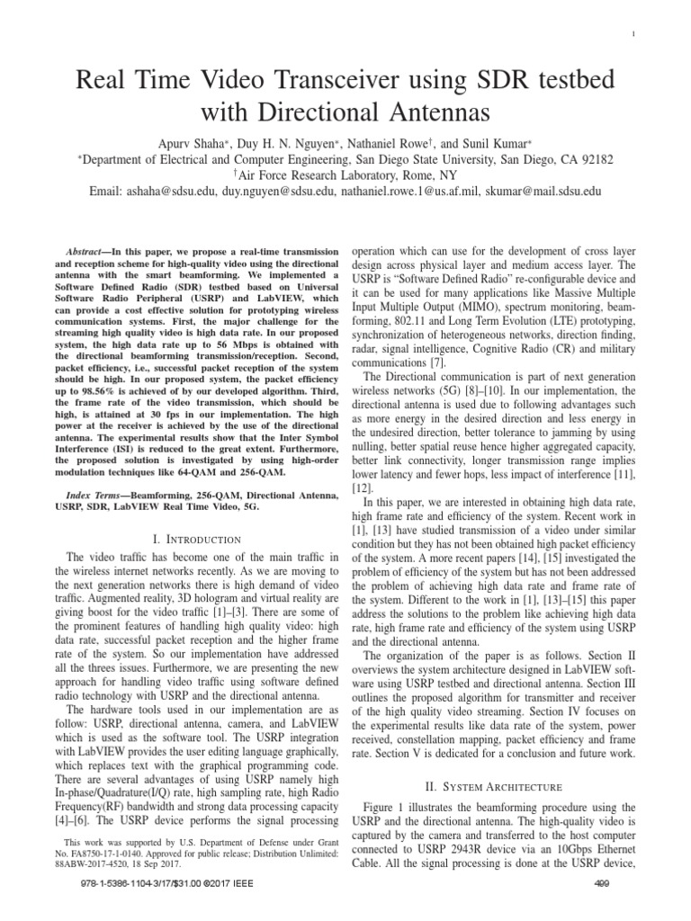Real Time Video Transceiver Using SDR Testbed With Directional Antennas ...