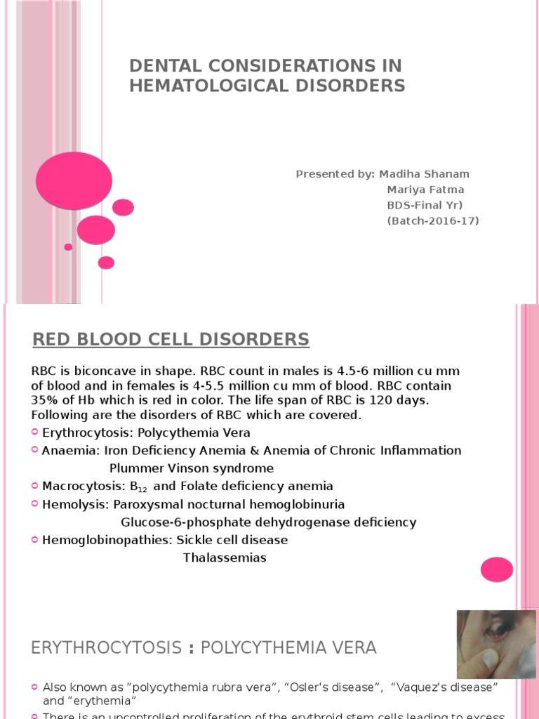 Dental Considerations in Hematological Disorders | PDF | Anemia | White ...