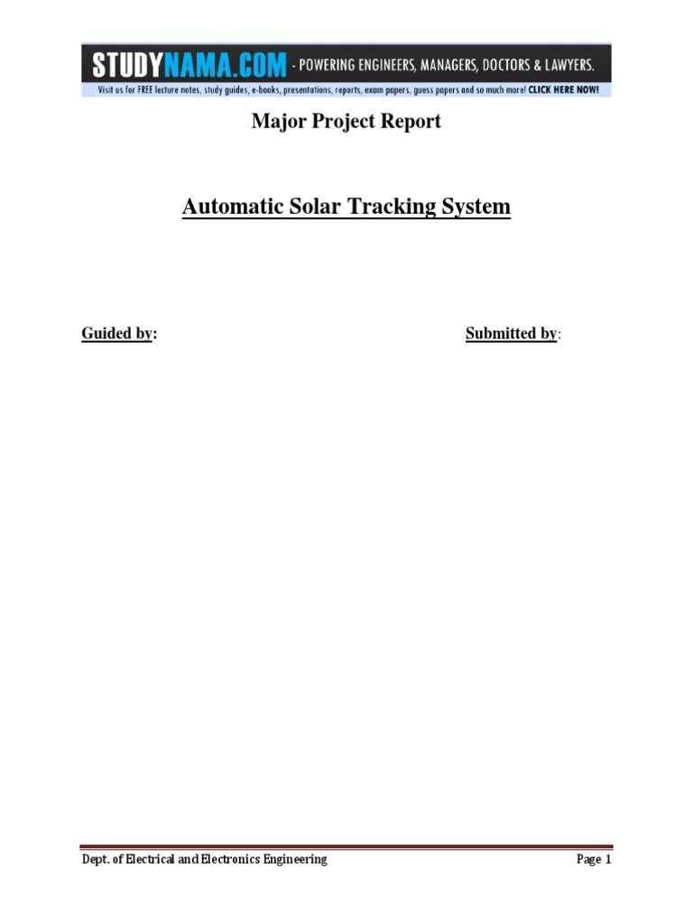 Automatic Solar Tracking System: Major Project Report | PDF