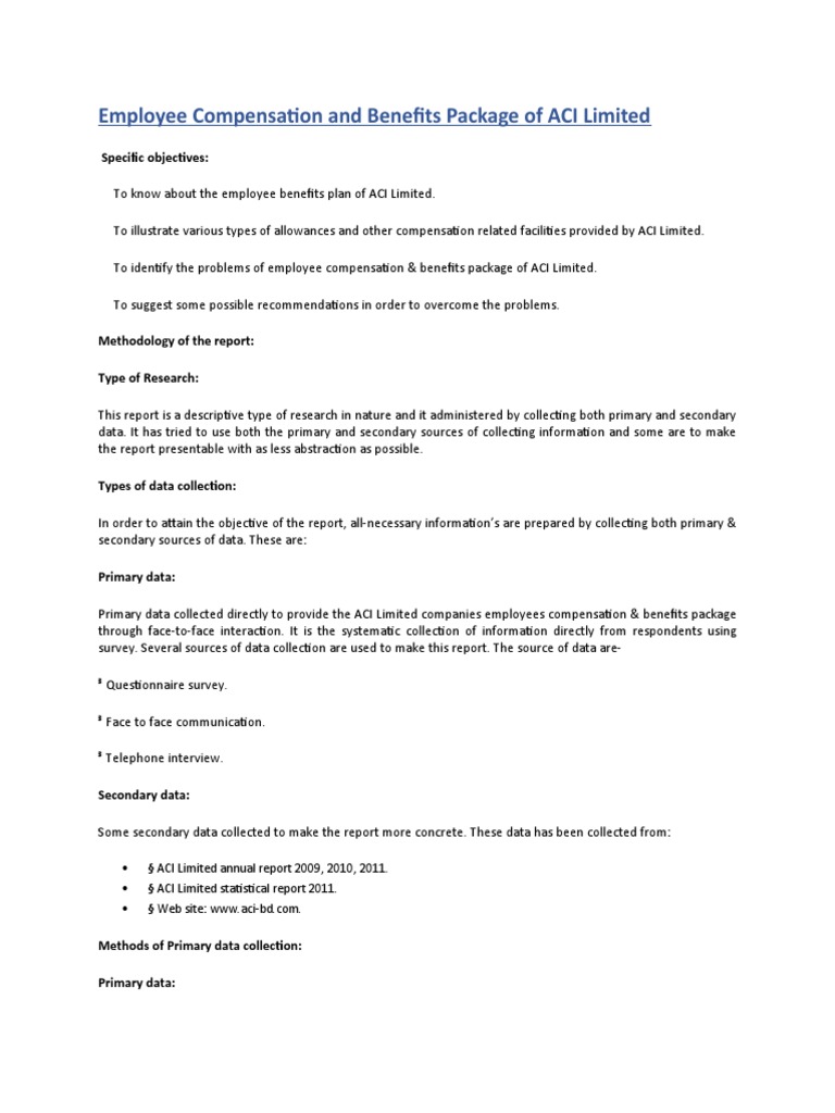 Employee Compensation and Benefits Package of ACI Limited | PDF ...