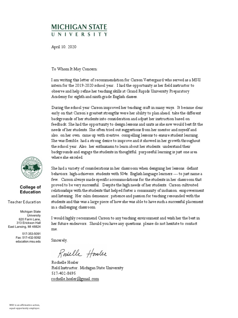 Rochelle Letter of Rec | PDF | Inclusion (Education) | Classroom