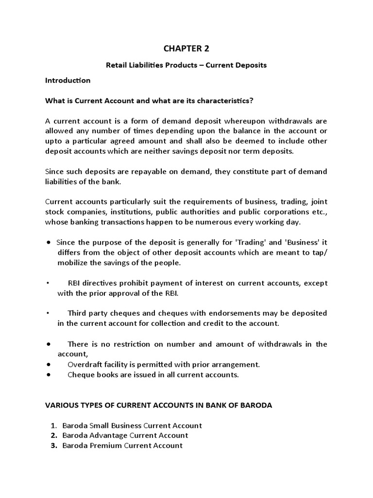 RB Chapter 2 - Current Deposits | Download Free PDF | Transaction Account | Deposit Account