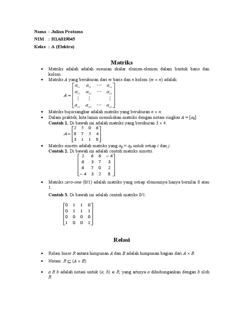 Rangkuman Matriks Relasi Fungsi | PDF