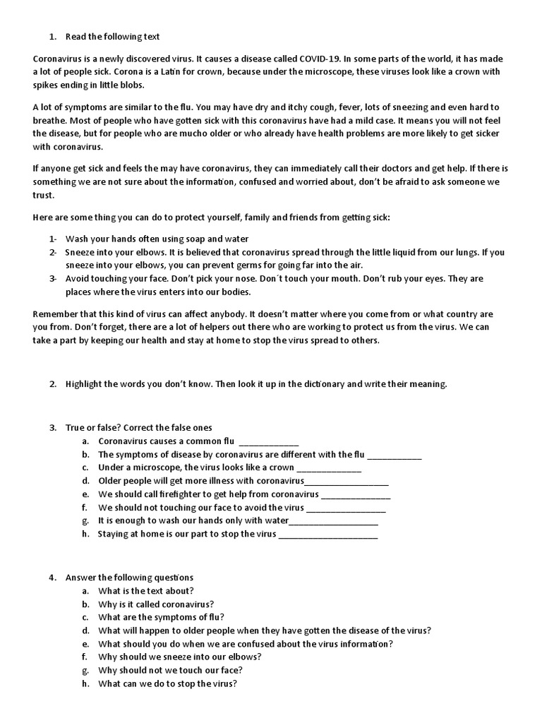 Coronavirus Reading Comprehension | PDF | Influenza | Diseases And ...