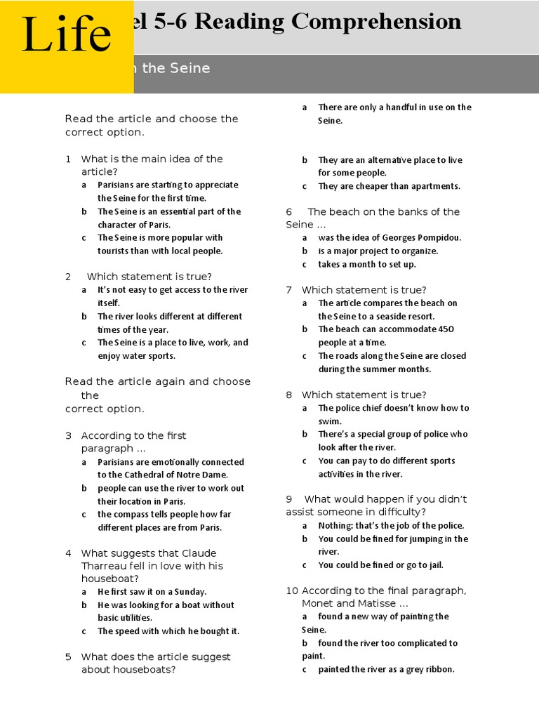 Level 5-6 Lesson 6 Reading Comprehension | PDF | Paris