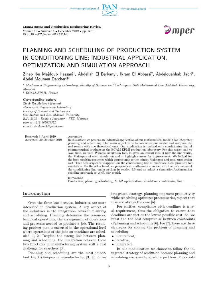 Planning and Scheduling of Production System in Conditioning Line: Industrial Application ...