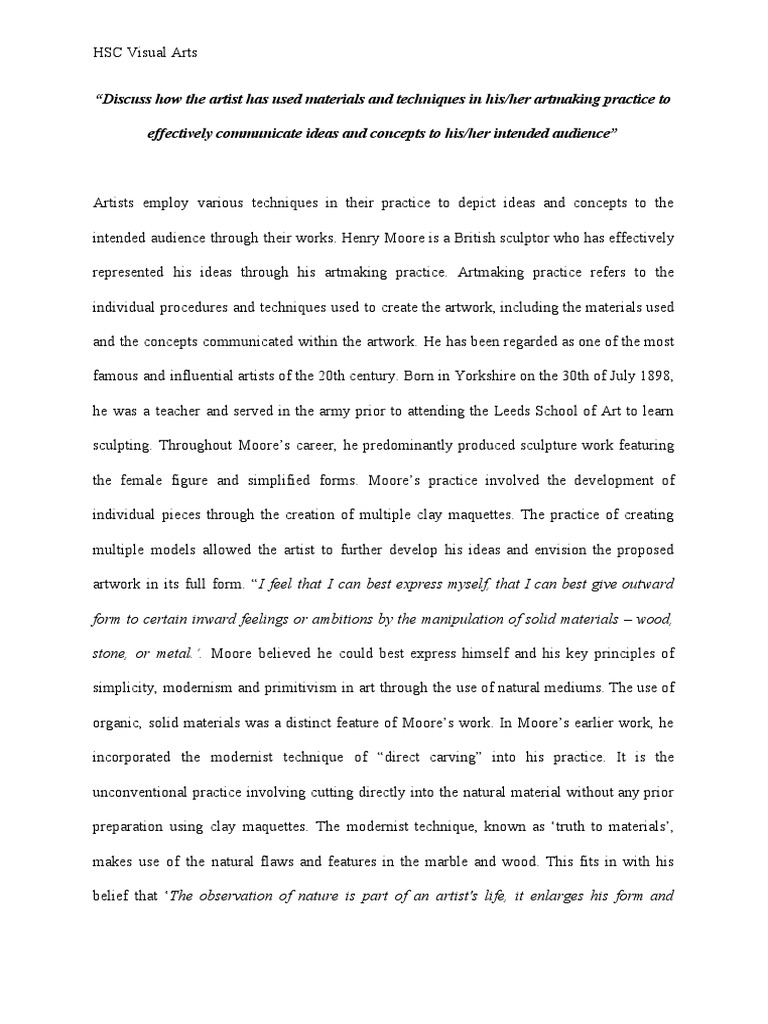 HSC Visual Arts Case Study Essay Artist Practice | PDF | Sculpture ...