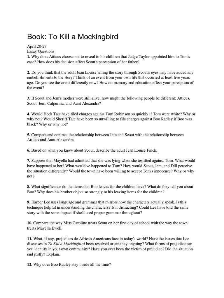 Book To Kill A Mockingbird - Essay | PDF
