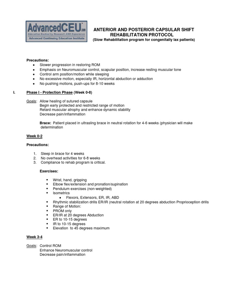 Anterior and Posterior Capsular Shift Rehabilitation Protocol | PDF ...