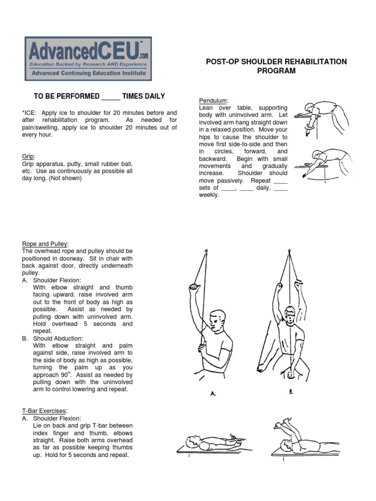 To Be Performed - Times Daily: Post-Op Shoulder Rehabilitation Program ...