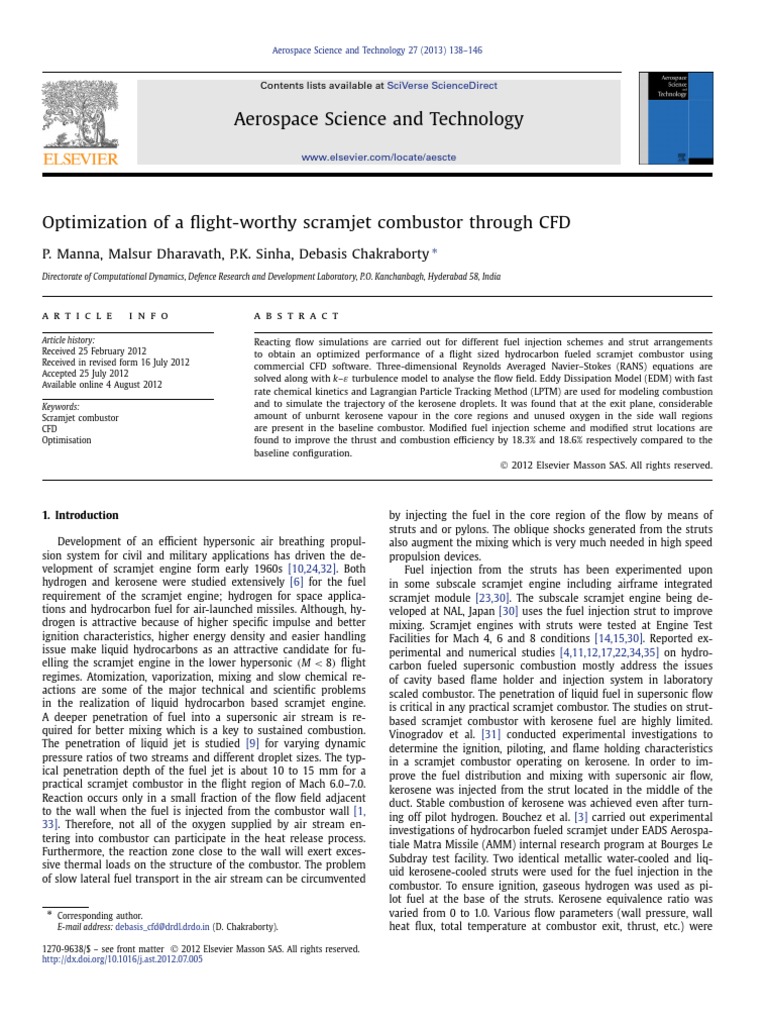 CFD MissileCombustion Scramjet DRDL 001 PDF | PDF | Computational Fluid Dynamics | Jet Engine