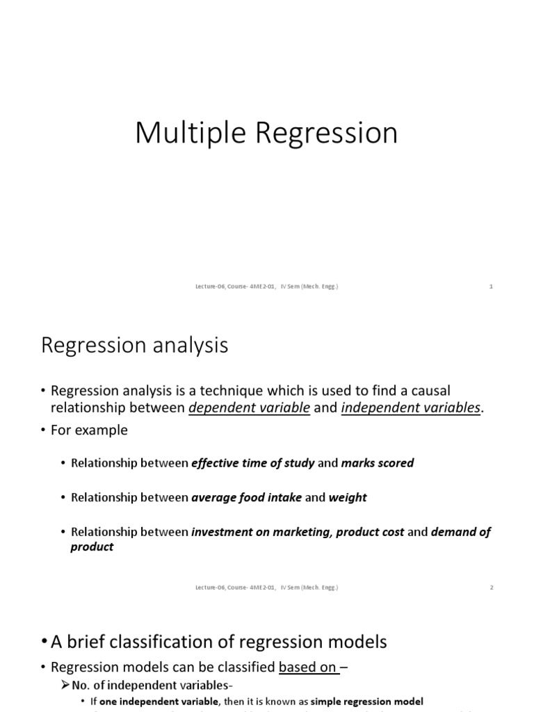 L-6 Multiple Regression Analysis | PDF | Regression Analysis | Linear Regression