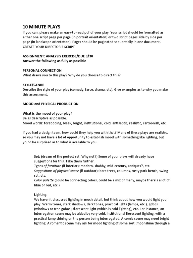 10 Minute Play Script Analysis Exercises | PDF | Lighting