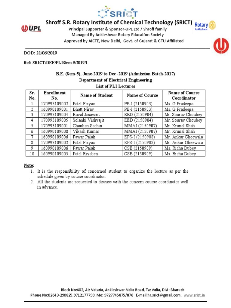PLI Lecture Schedule for B.E. Sem-5 & 6 | PDF | Career And Technical ...