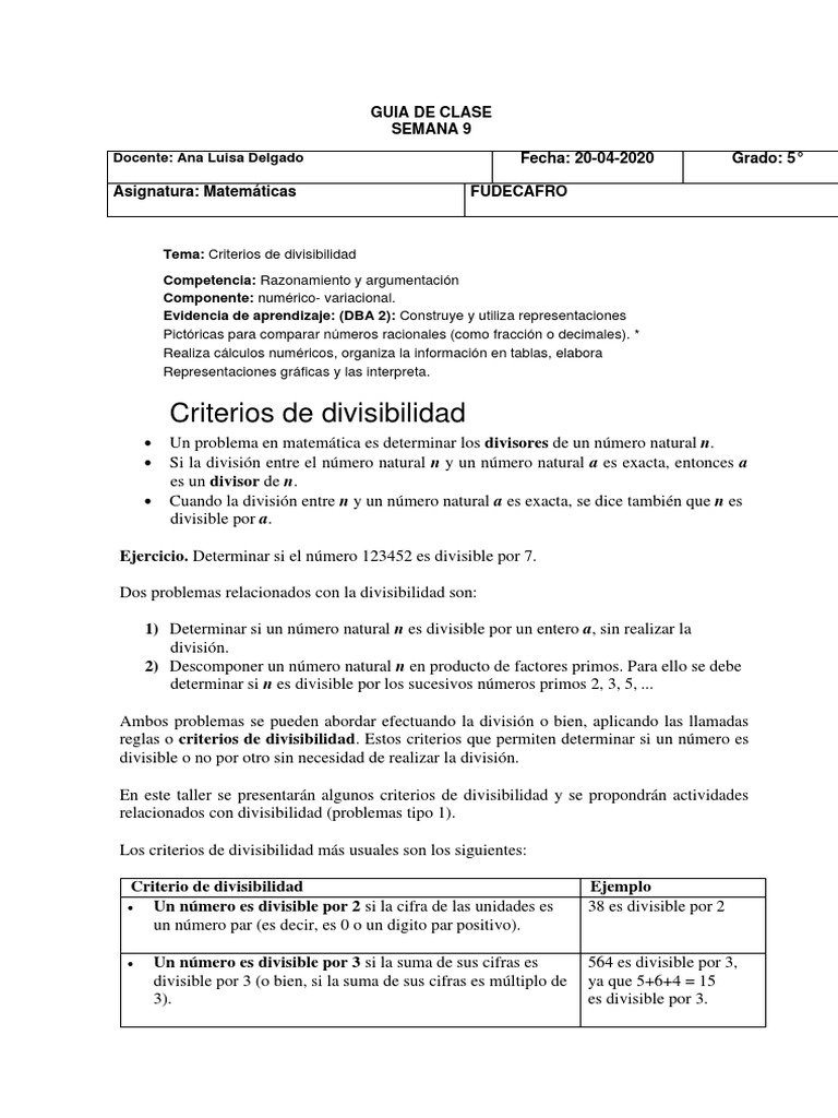 Guia de Trabajo Semana 10 Matematicas | PDF | División (Matemáticas ... Guia de Trabajo Semana 10 Matematicas | PDF | División (Matemáticas ...